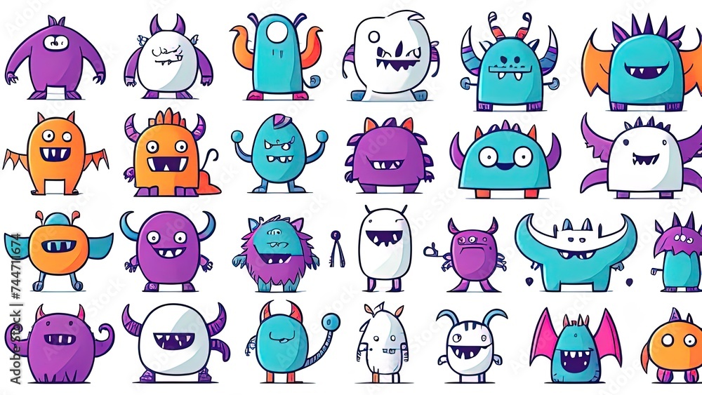 Cute abstract cartoon characters set. Bundle of different types of ...