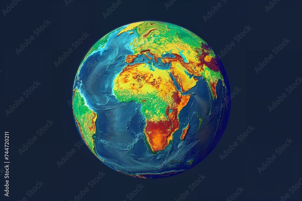 Satellite image of Earth from outer space, heat map colors, showing ...