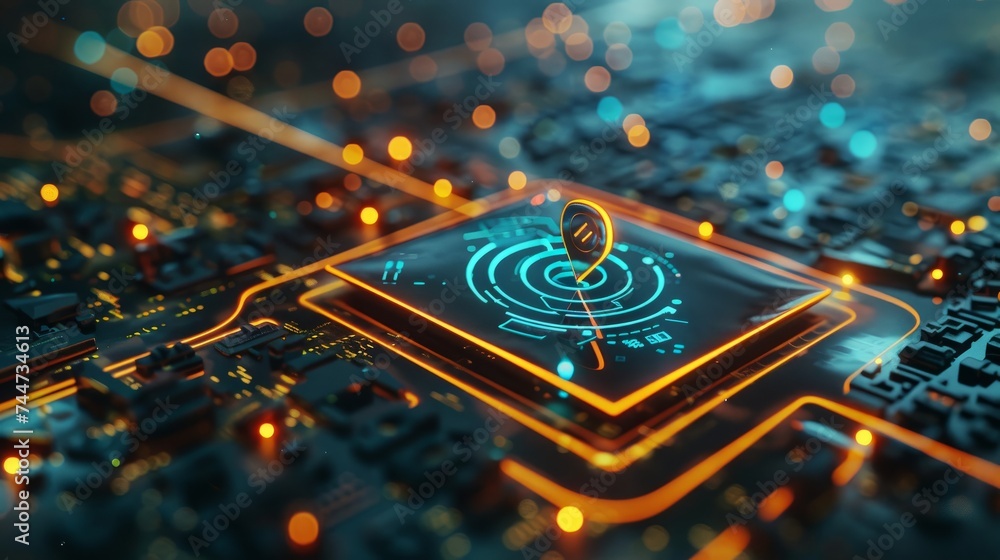 Futuristic map pin location ai technology background: innovative ...