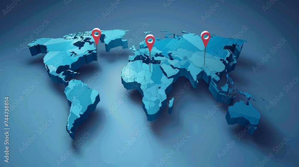 Explore the globe: detailed vector world map with pointers - perfect ...