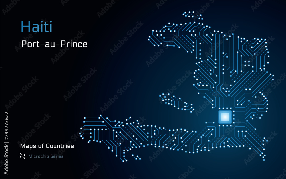 Haiti Map with a capital of Port-au-Prince Shown in a Microchip Pattern ...