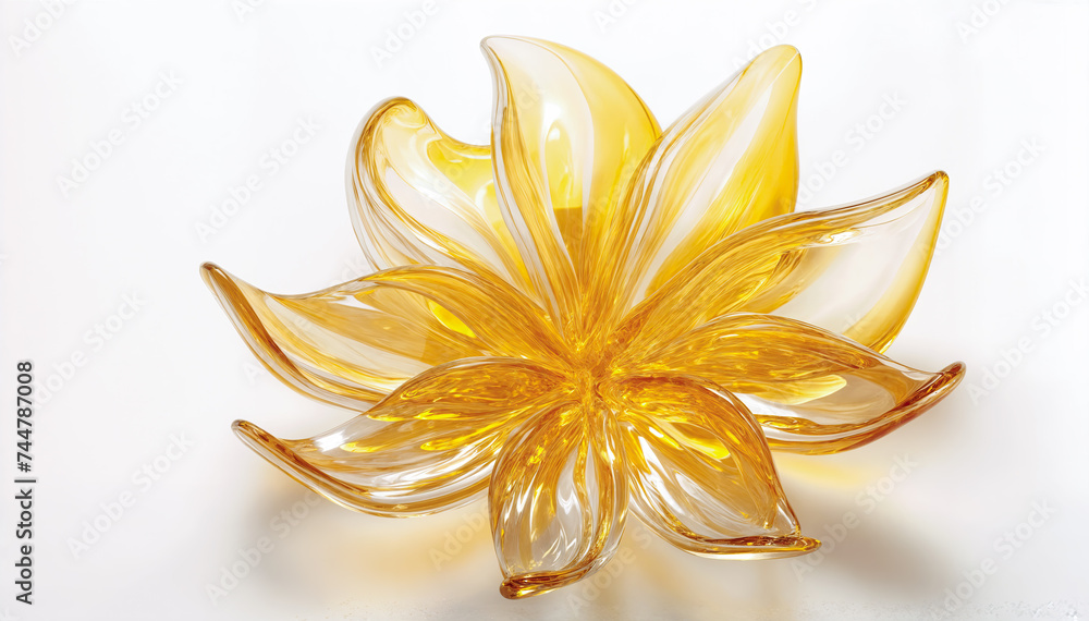 Elegant amber colored glass flower sculpture with glossy finish ...