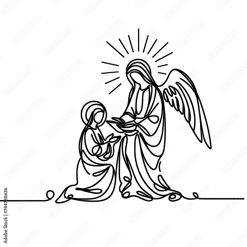 Annunciation of the Blessed Virgin Mary, line drawing style Stock ...