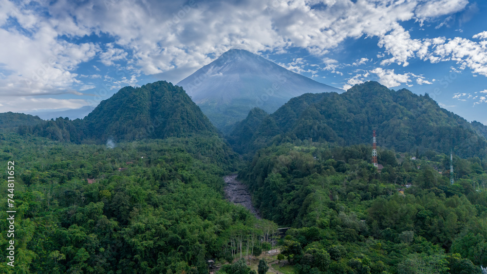 aerial view of Mount Merapi is the most active volcano in Indonesia ...