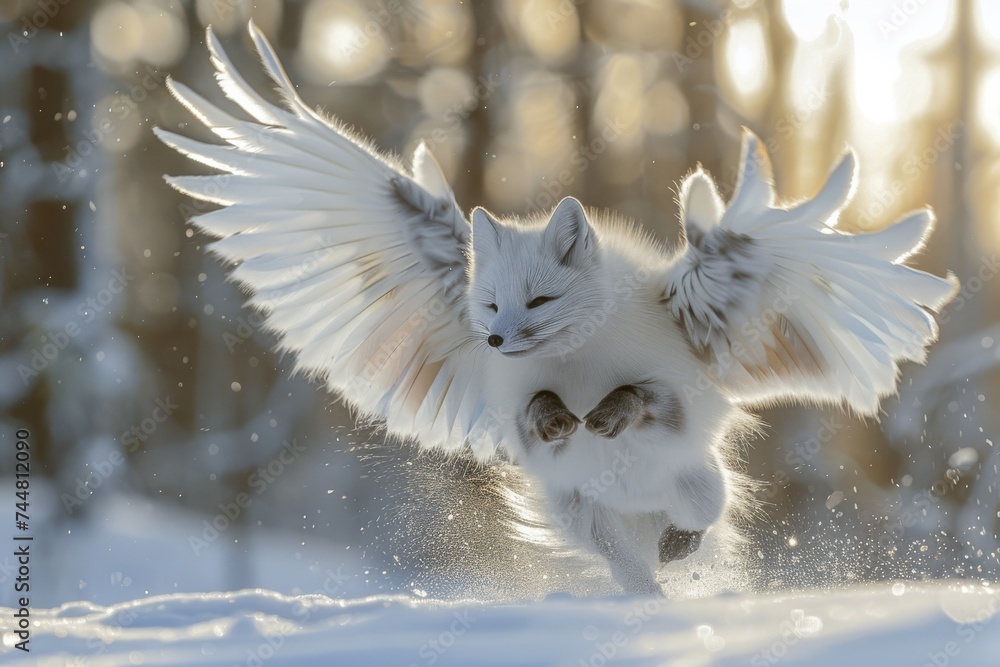 Beautiful Mythical Winged Arctic Fox in a Field, Bibi in Chinese ...