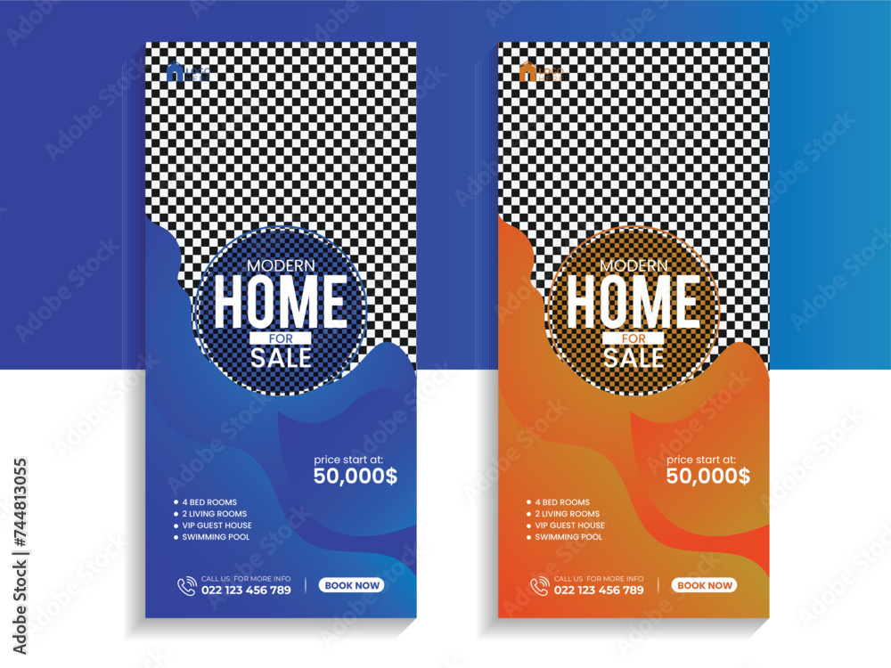 Real Estate modern home sale roll-up banner or cover design template ...