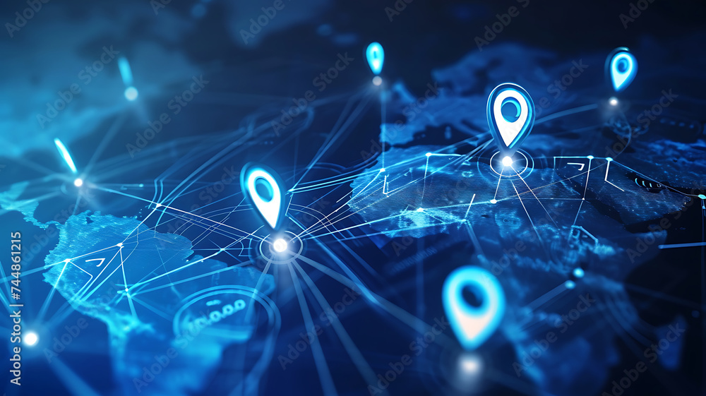 Global world map the geo location pin icon with network. Worldwide ...