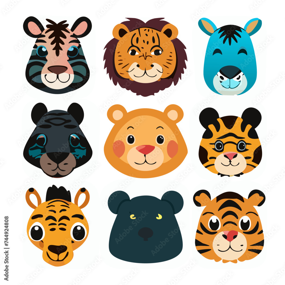 Vector Illustrations of Cute Wild Safari Jungle Animals: Tiger ...