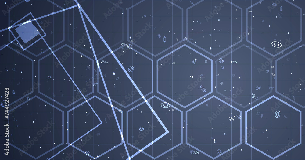 Hexagon network with square geometry shapes moving. Innovation science ...