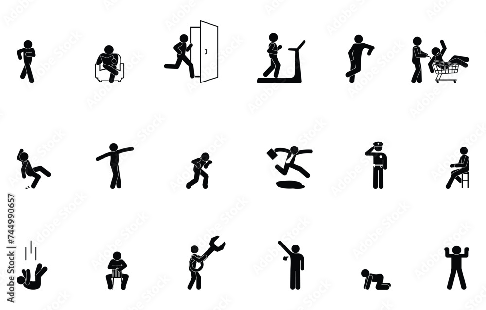 man icon, stick figure human silhouette, people pictogram set Stock ...