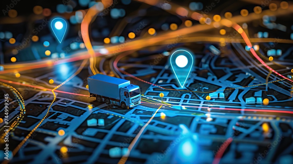 Distribution and delivery concept. GPS tracking from top view moving ...