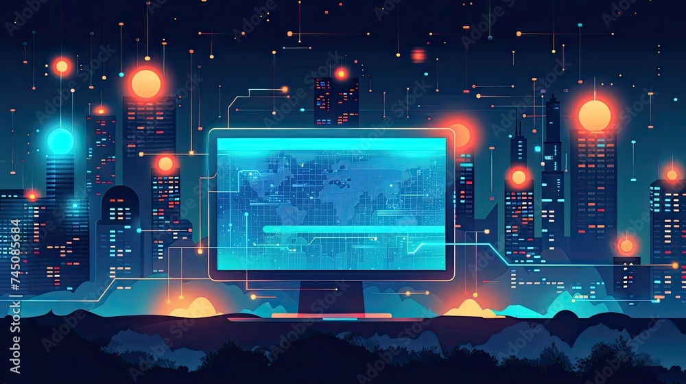 2D vector art of Social media with AI, design, dark blue colors, vector ...