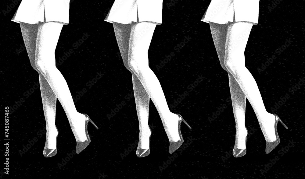 Retro Contemporary art collage in BW. Female Legs with dress. Pop art ...