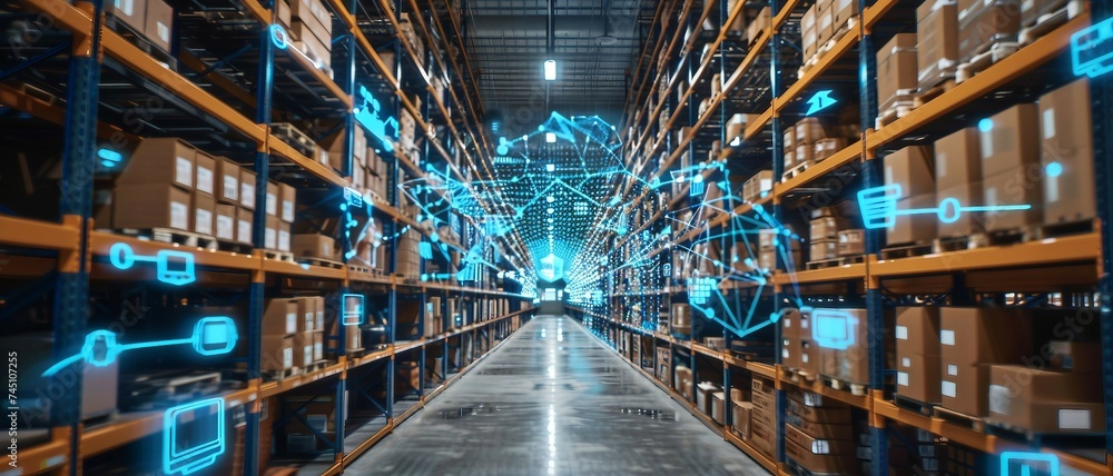 smart warehouse management system, featuring interconnected IoT devices ...