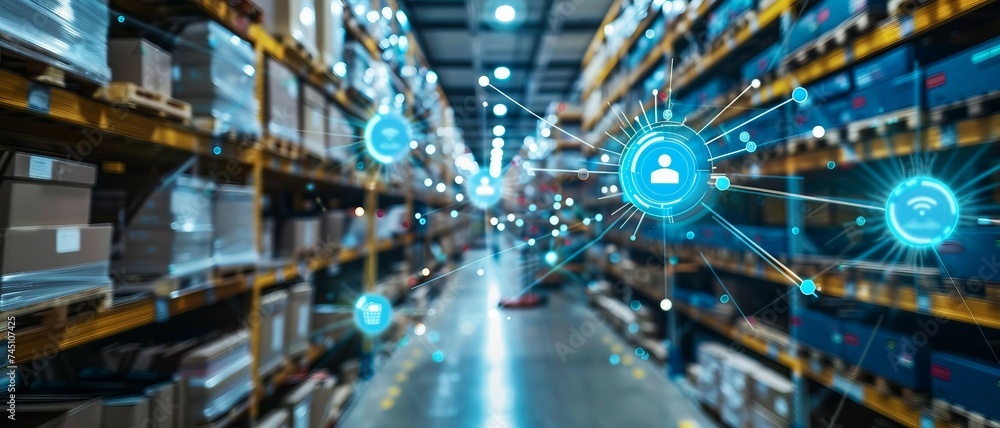 smart warehouse management system, featuring interconnected IoT devices ...
