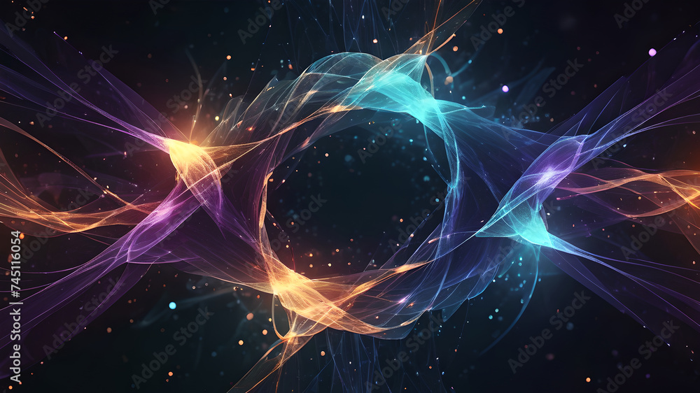 Cosmic energy interlaced with digital particles, forming a versatile ...