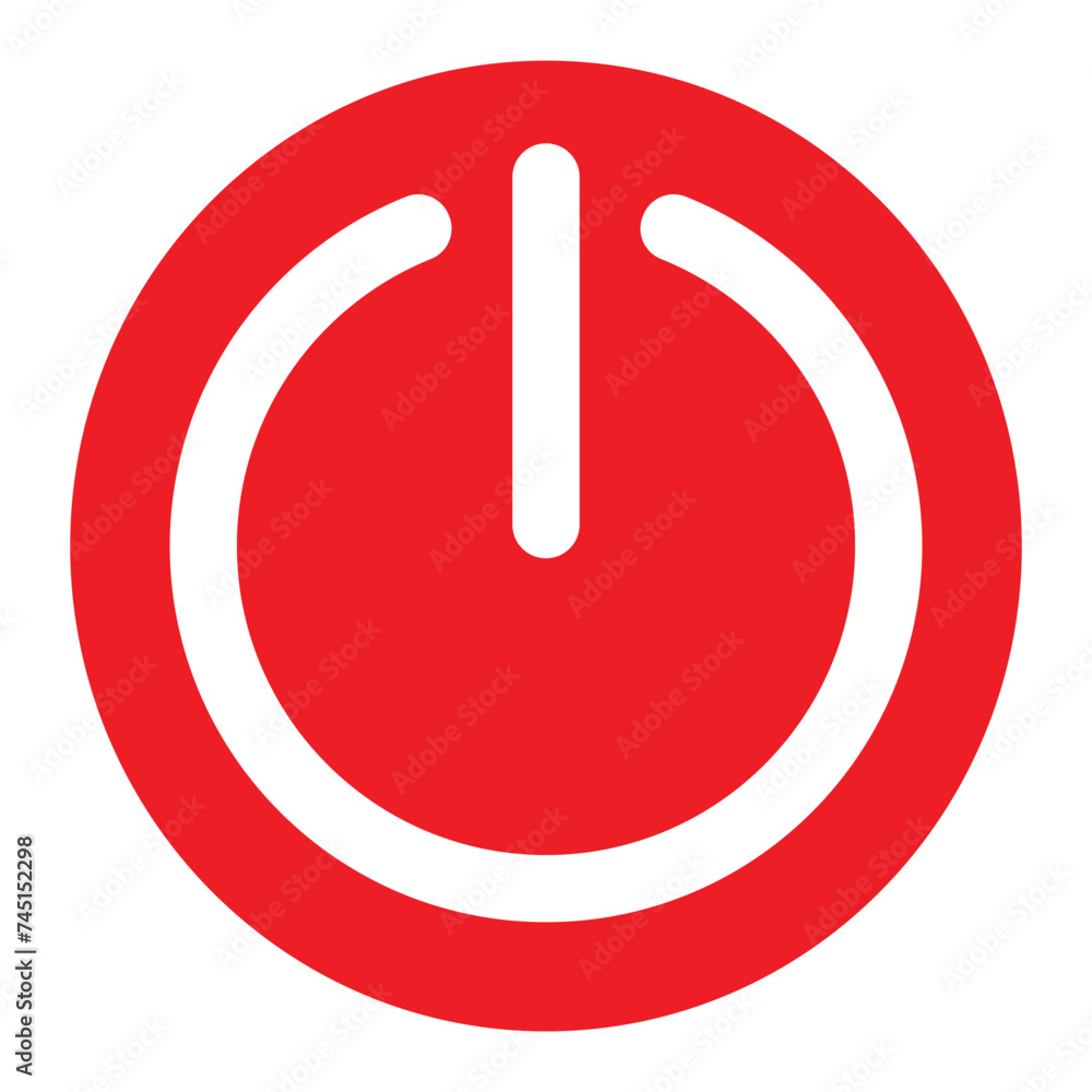 power button icon, red and white vector simple illustration of switch ...