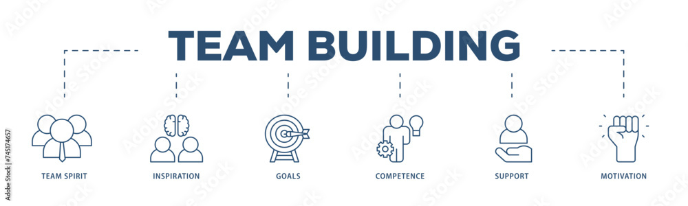 Team building icons process structure web banner illustration of team ...