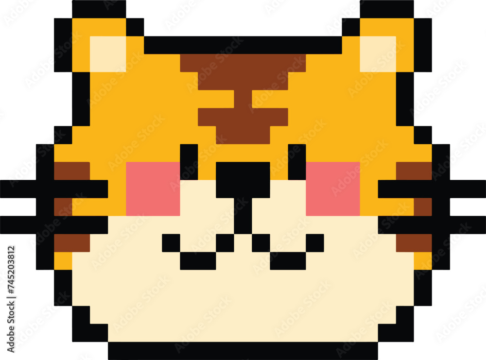 cute tiger pixel art in 8 bit pixel art. Animal for game asset and ...