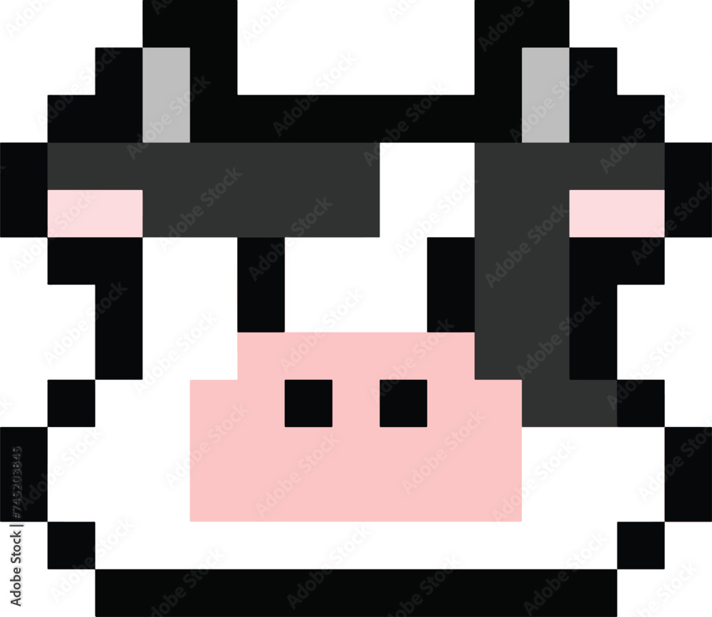 cute cow pixel art in 8 bit pixel art. Animal for game asset and cross stitch pattern in vector ...