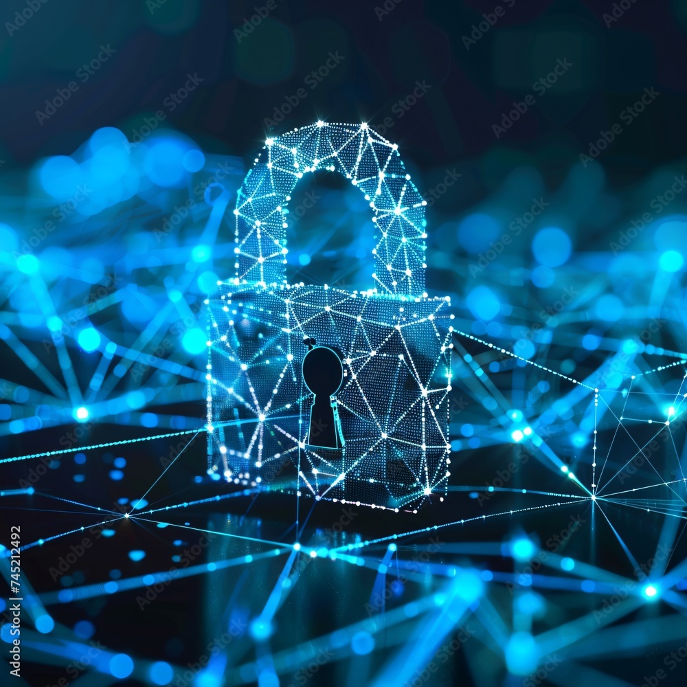 Cybersecurity concept in blue secure networks visualized copyspace for ...