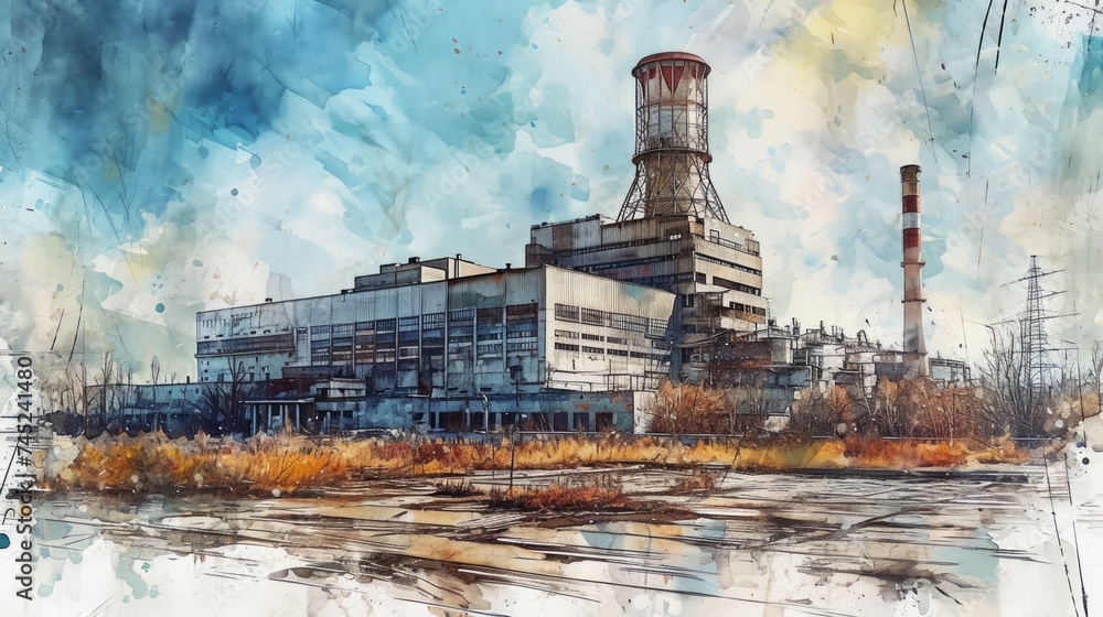 Generative AI Exterior view of the Chernobyl nuclear power plant ...