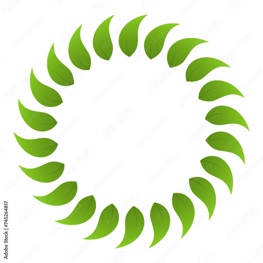 Circular Nature frame made of green leaves isolated on white background ...