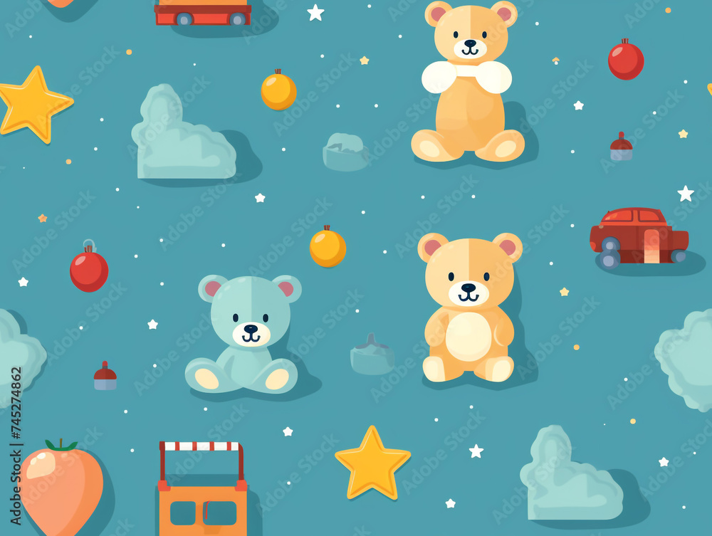 Repeating pattern with a basic design themed to children's toys ...