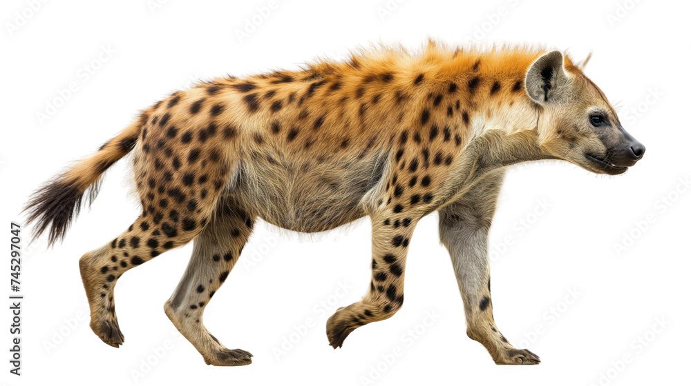 Side view running hyena isolated on white or transparent background ...