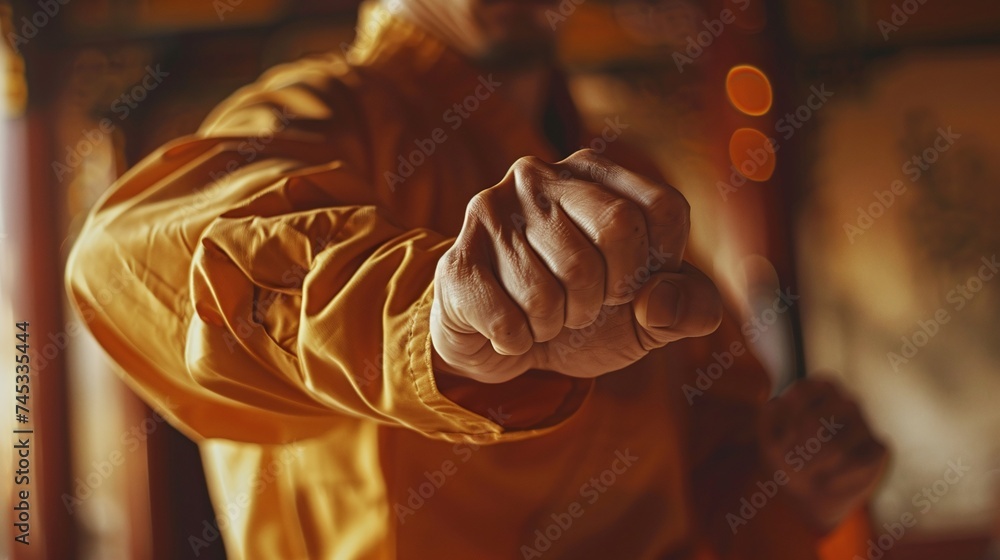 enchanting portrayal of a shaolin warrior monk engaged in combat ...