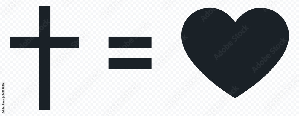 Cross love logo icon. Christian heart Jesus worship bible illustration ...