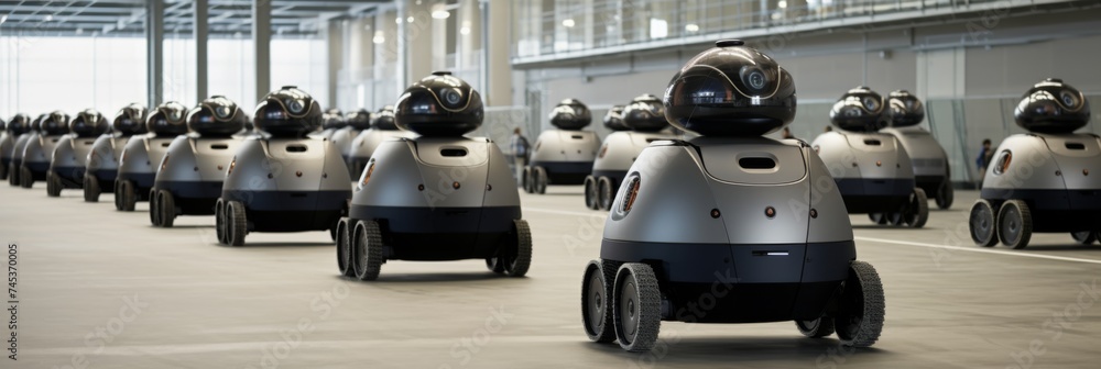 Automaton Fleet Readiness Check - Rows of futuristic robots poised for ...