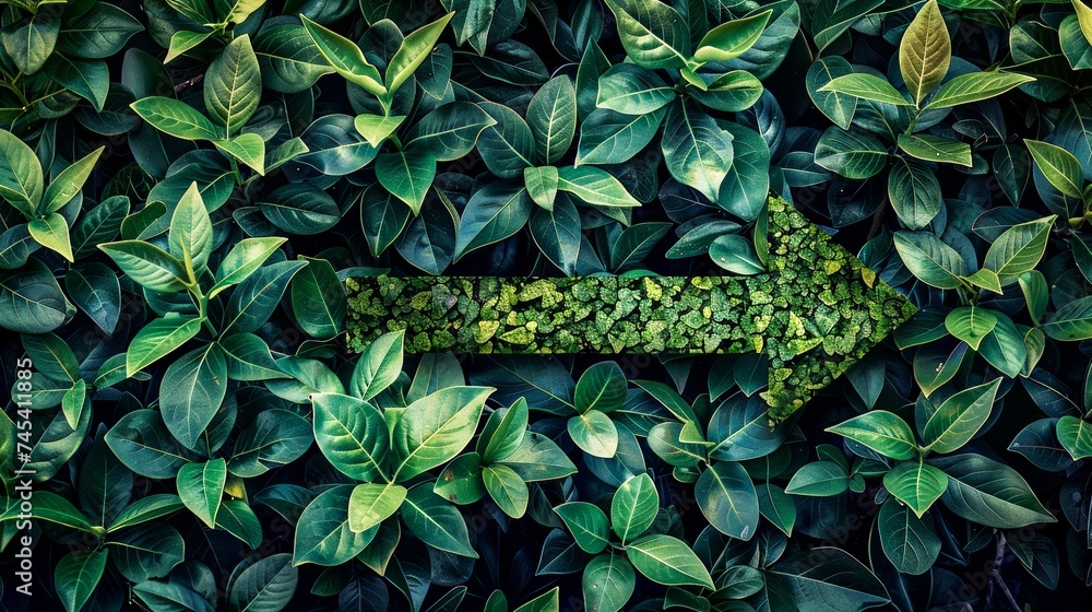 Ivy leaves in the shape of an arrow pointing right amid a dense array ...