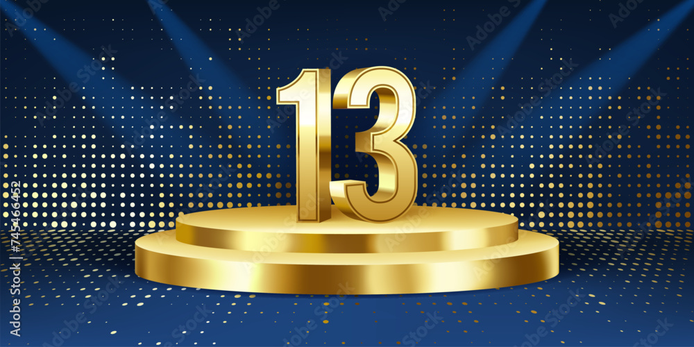 13th Year anniversary celebration background. Golden 3D numbers on a ...