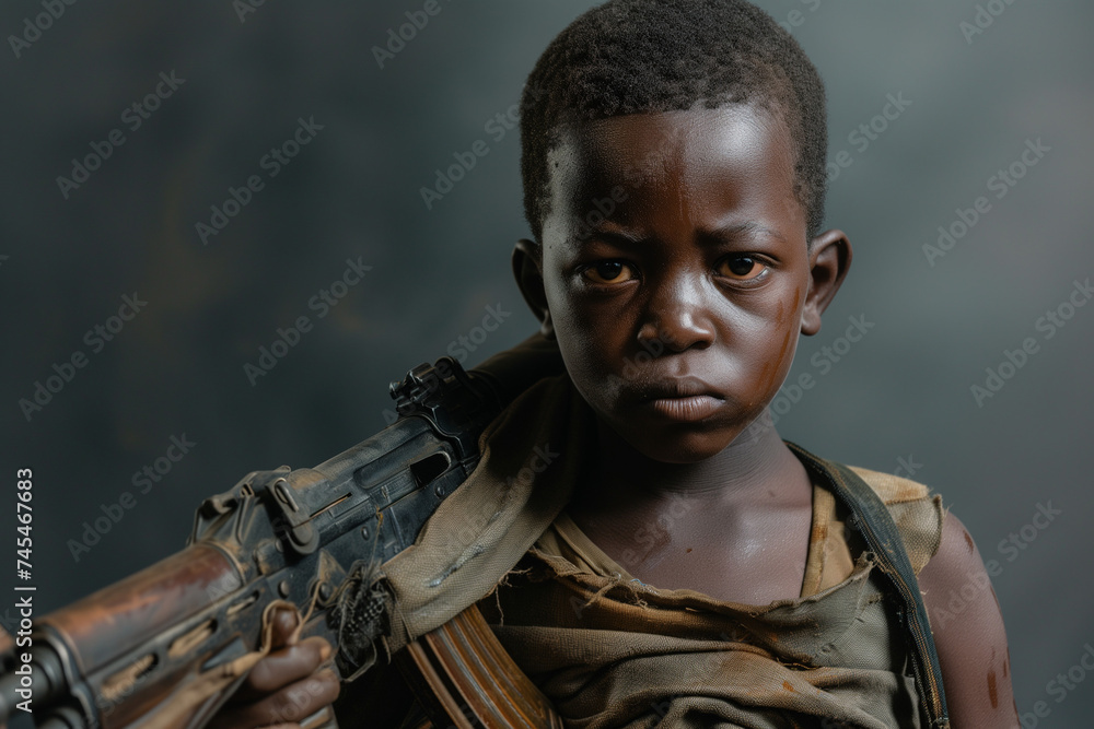 Child soldier of Africa, portrait of an African child with a gun ...
