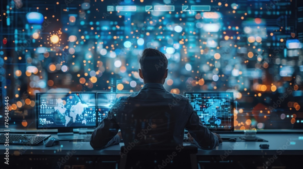 Data Engineer Working On Computer Data Visualization Stock Illustration 1300