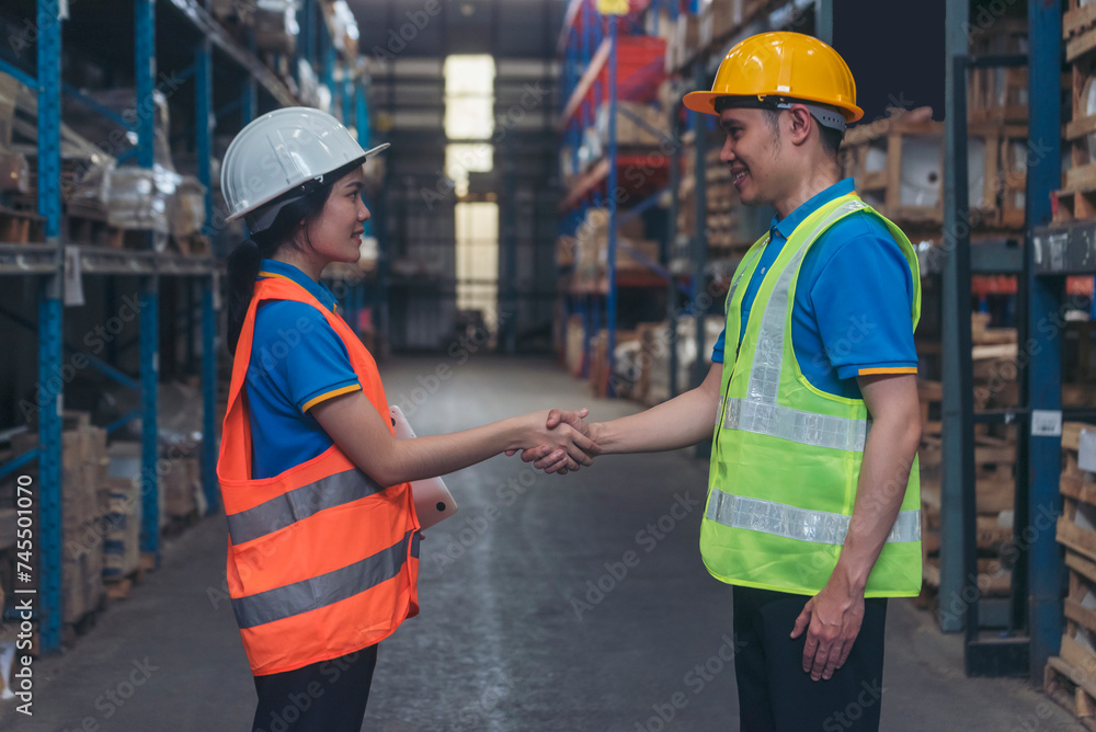 Asian Engineer man, women hands partnership. Coworker colleague ...