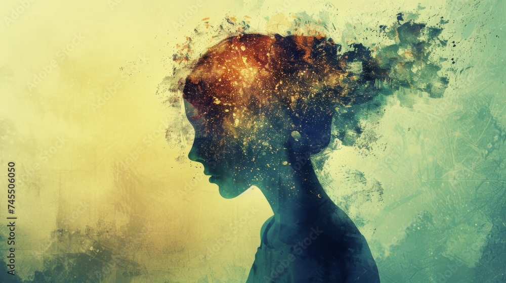 Abstract silhouette of intrusive thoughts. Depression and anxiety ...