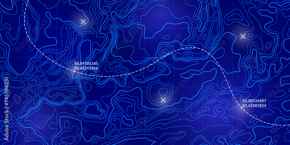 Image vectorielle Stock Ocean topographic line map with curvy wave ...