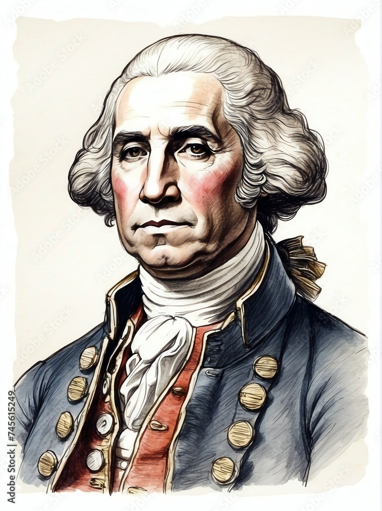 George Washington hand drawn sketch portrait on plain white background ...