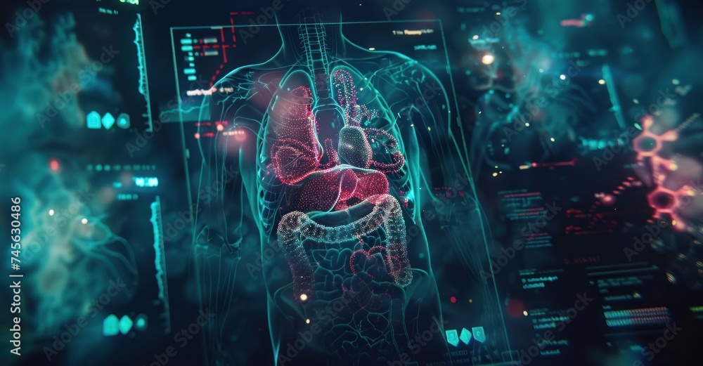 Human outline with futuristic organ illustrations, digital health ...