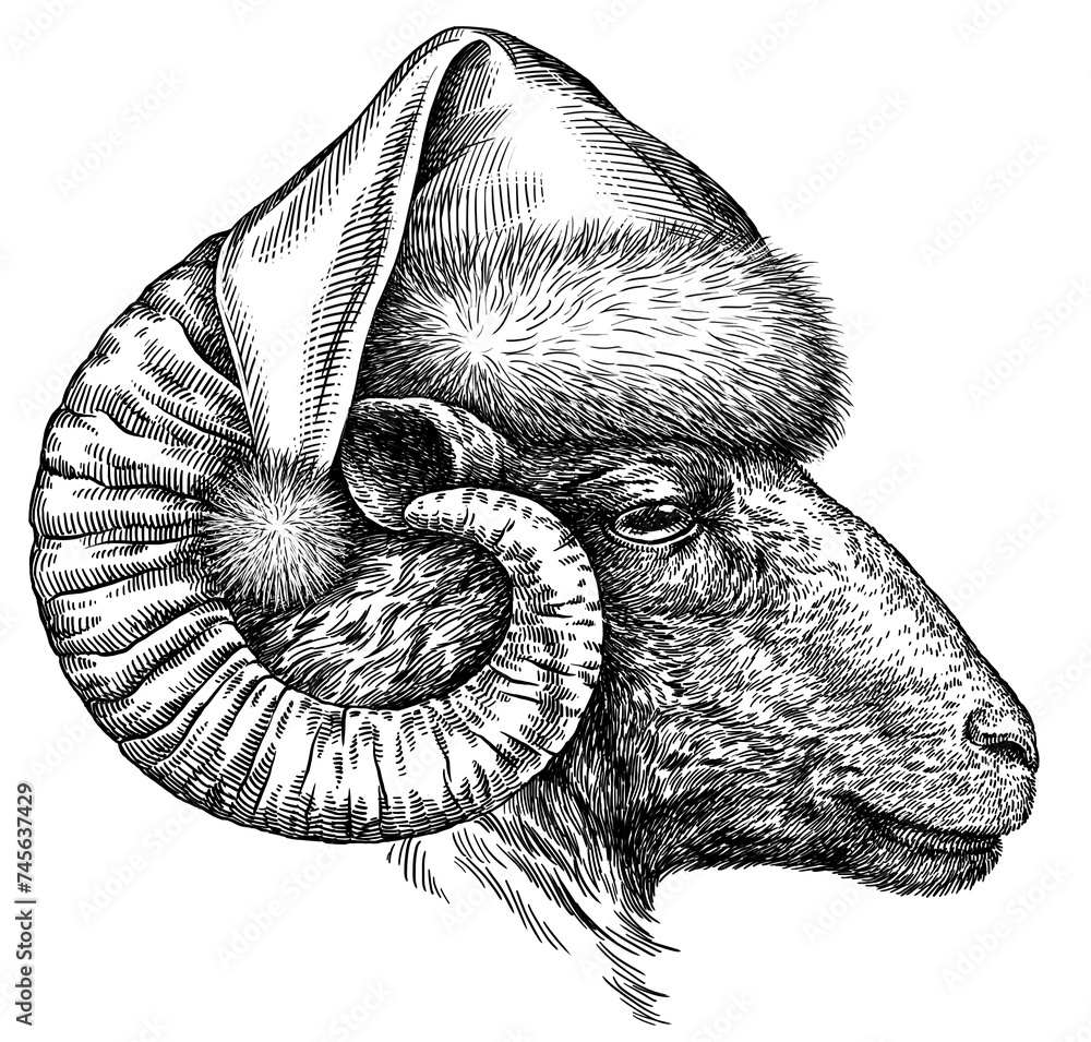 Vintage engraving isolated lamb set dressed christmas illustration ram ...