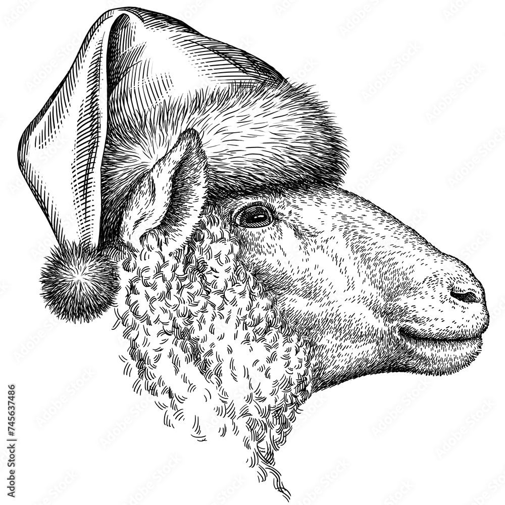 Vintage engraving isolated lamb set dressed christmas illustration ram ...