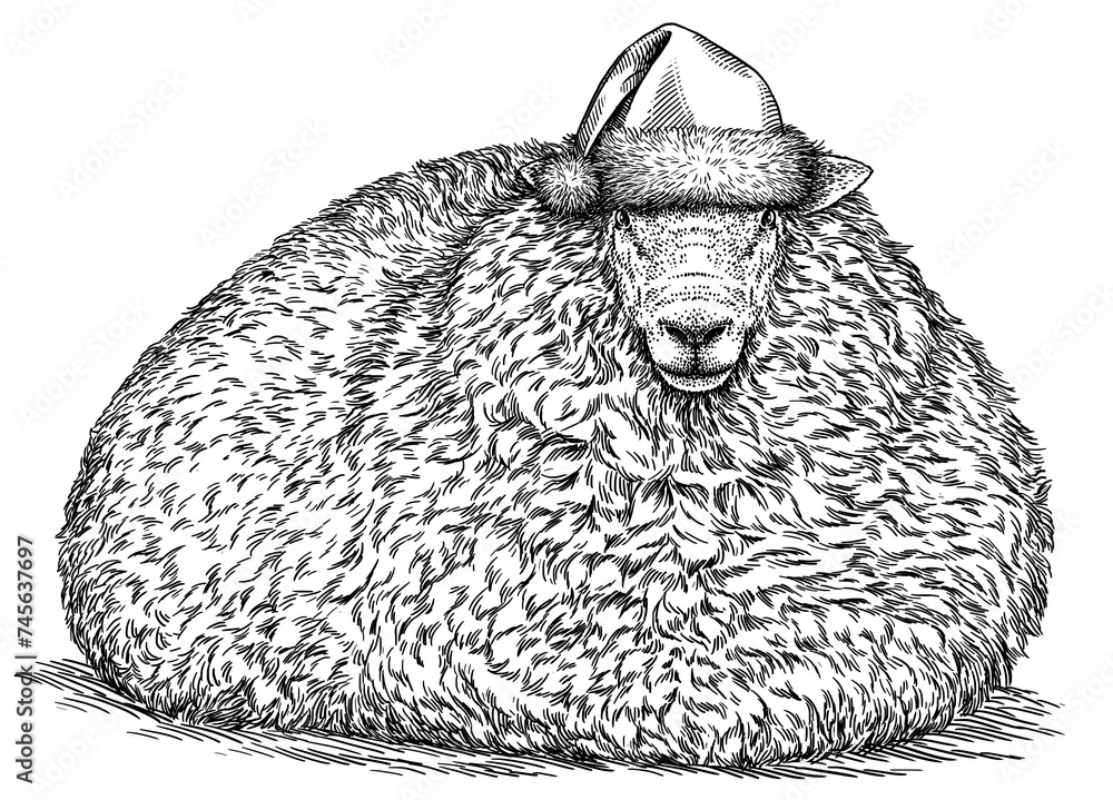 Vintage engraving isolated lamb set dressed christmas illustration ram ...