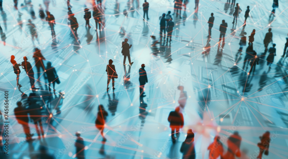 Group, people and crowd connected to wifi internet, big data and smart ...