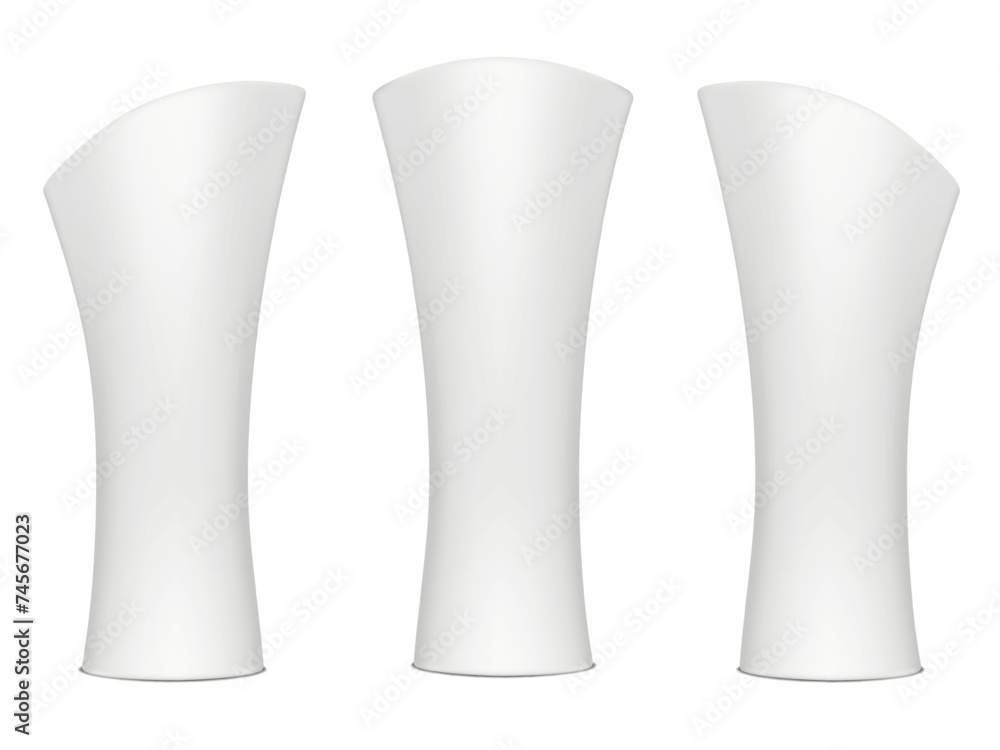Blank white promotional pillar banner display stand vector mockup set ...
