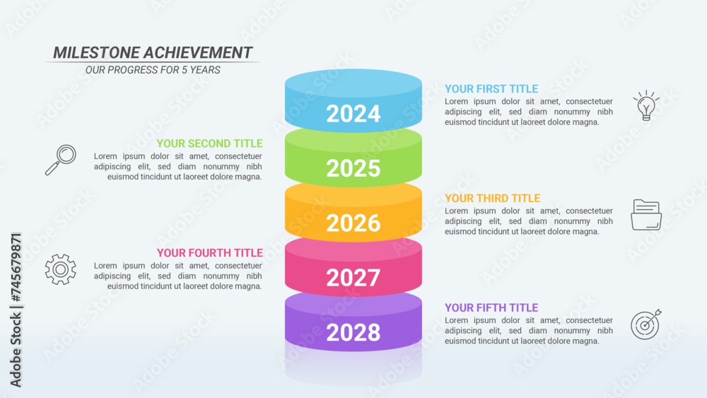 Cylinder Infographic Timeline with 5 Steps and Editable Text on a 16:9 ...