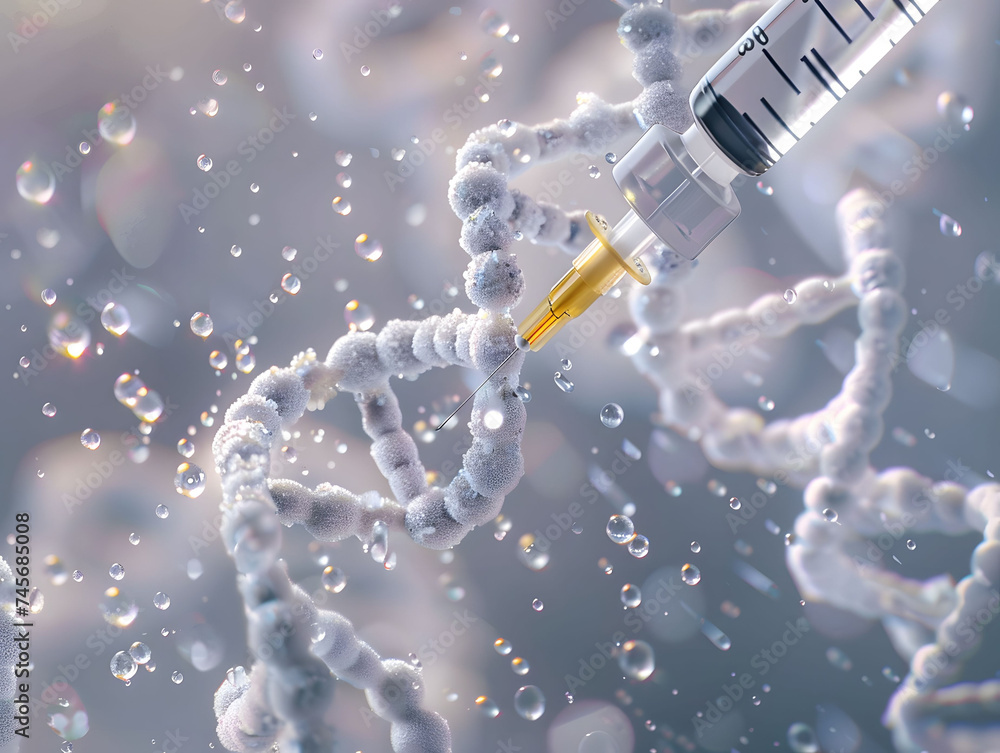 Foto de Stock Genetic Engineering with Syringe and DNA Strand, A ...