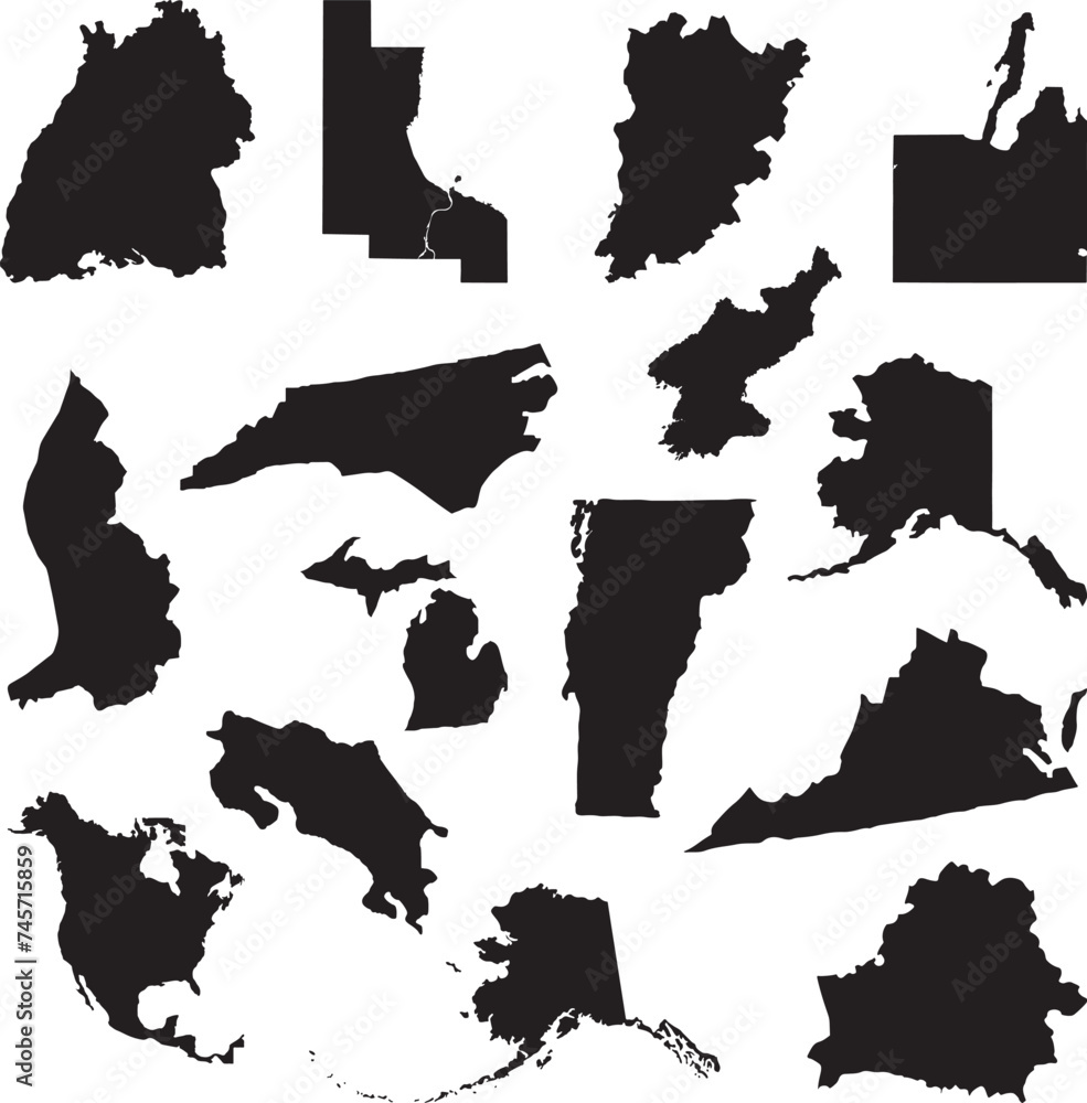 Set of America maps and flags. Highly detailed editable political map ...