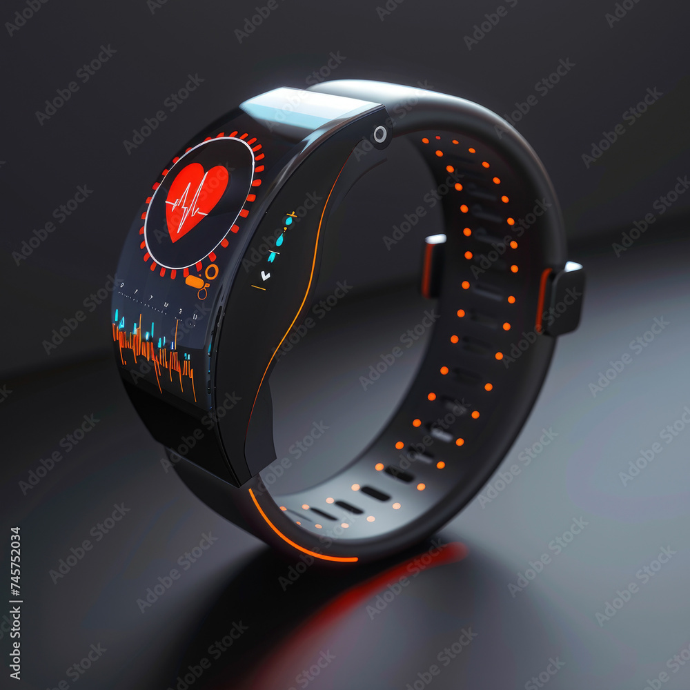 Smart health monitoring wearables displaying vital signs and predictive ...